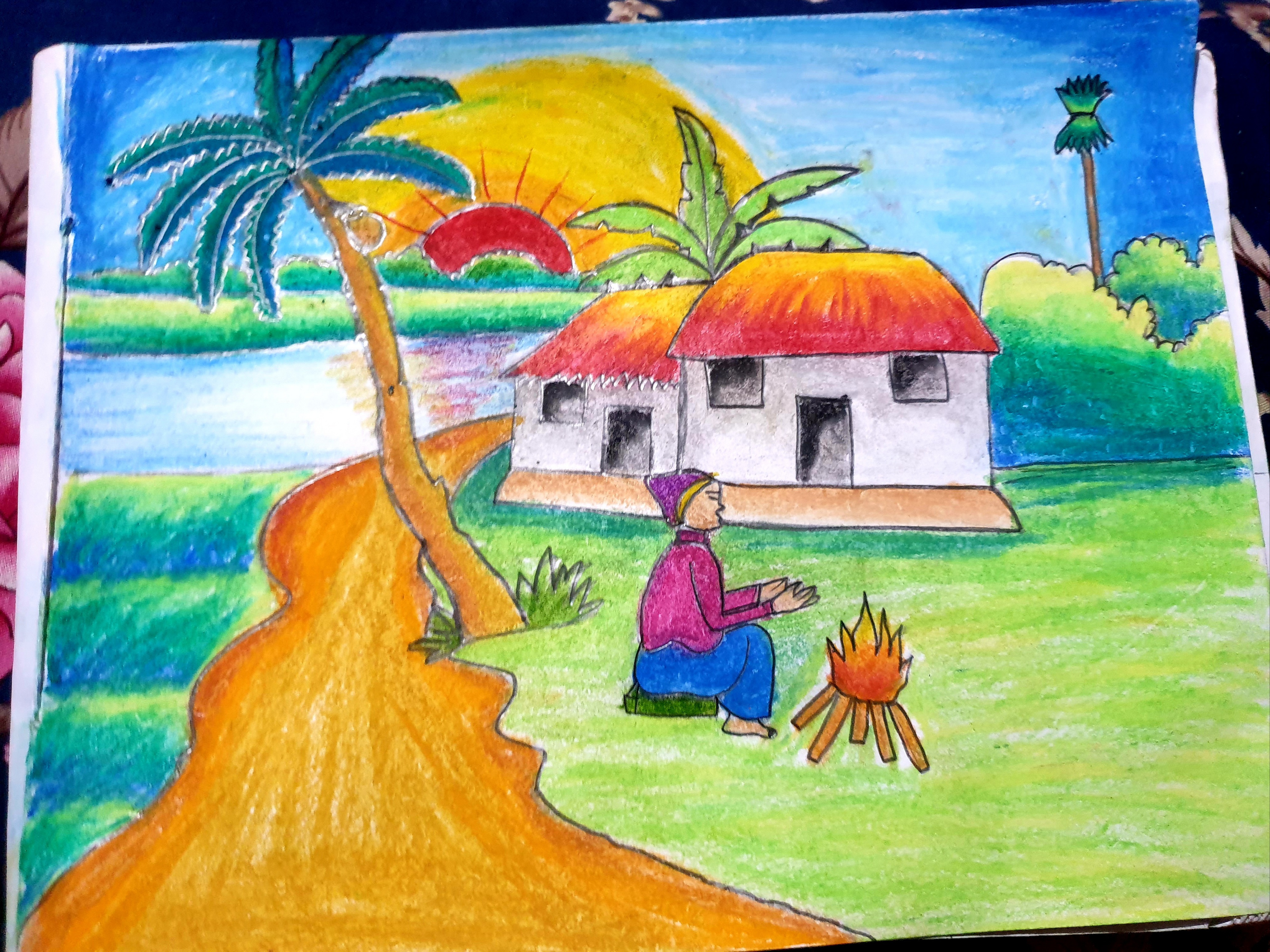 Winter Morning Drawing For Kids